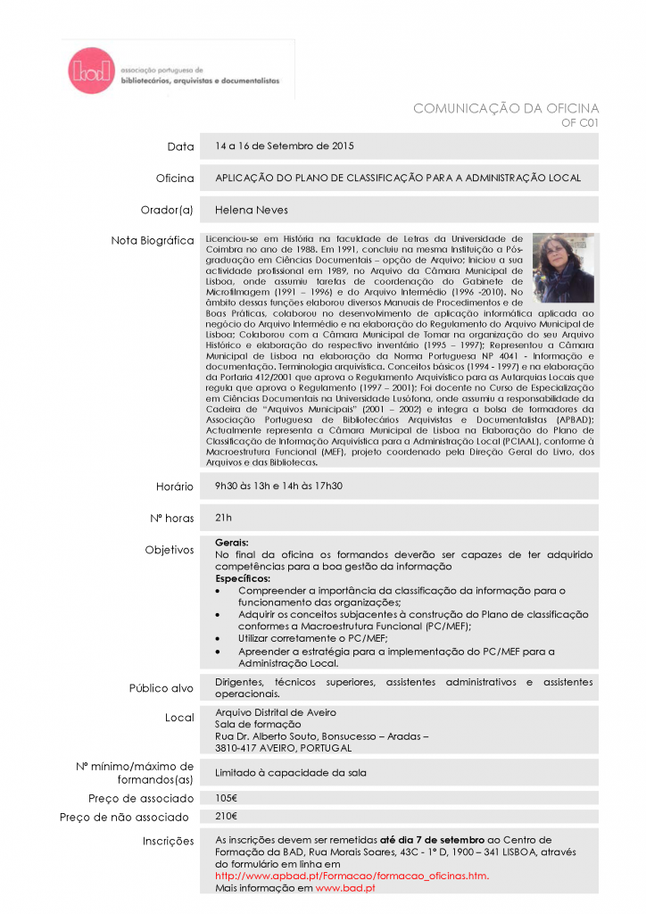 Oficina formativa – APLICAÇÃO DO PLANO DE CLASSIFICAÇÃO PARA A ... Oficina formativa – APLICAÇÃO DO PLANO DE CLASSIFICAÇÃO PARA A ...